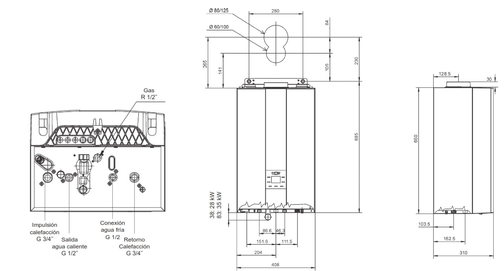 Caldera de condesación de gas WOLF FGB 28 y 35 kW